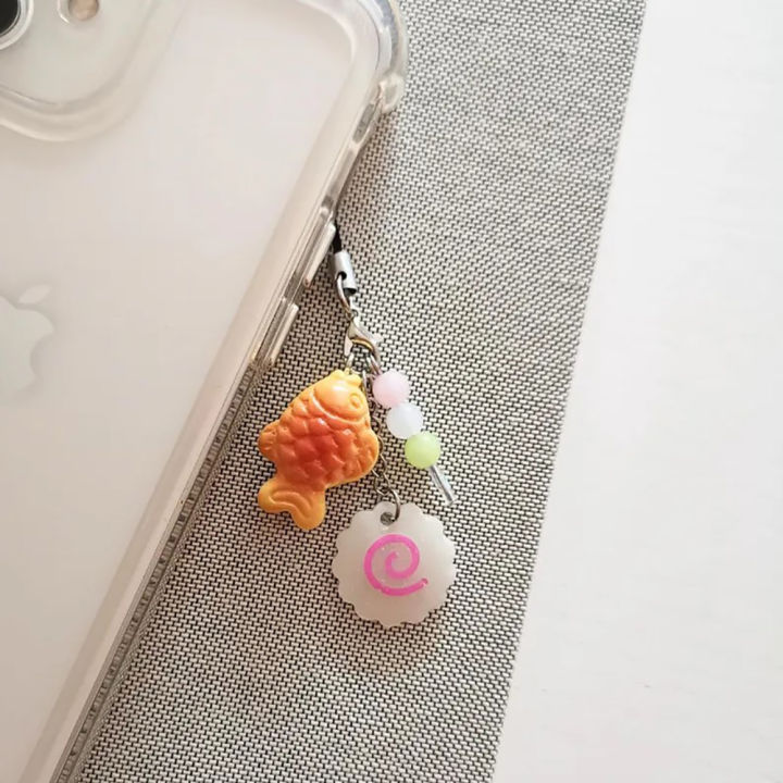 Cute Japanese Street Food Phone Lanyard Charms Taiyaki Narutomaki Fish ...