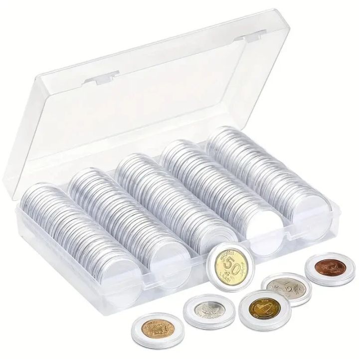 100 x 27mm Coin Boxes, Coin Storage Boxes With Plastic Organiser for ...