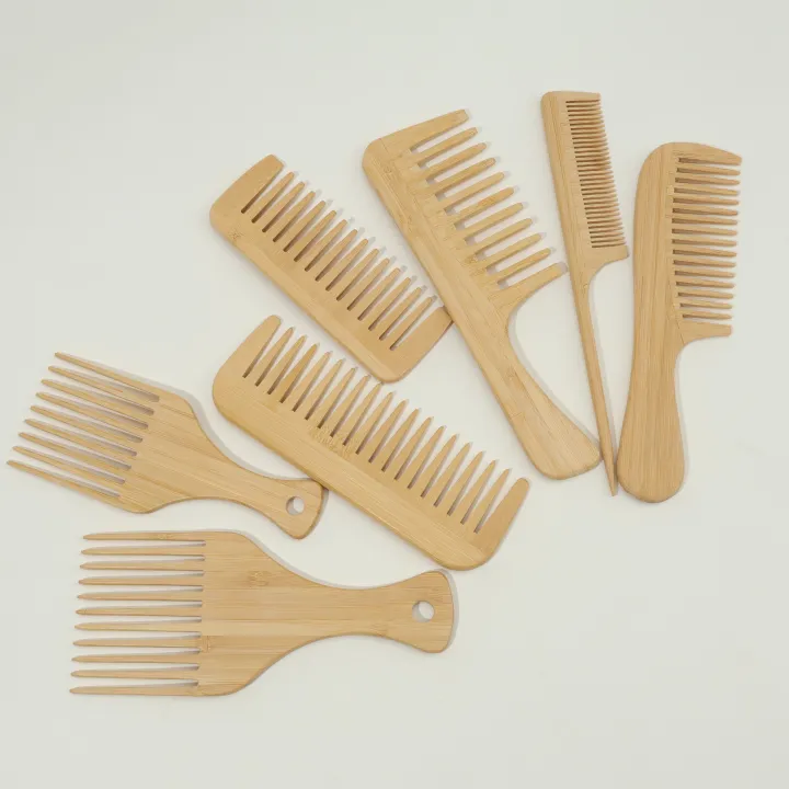 1pcs/7pcs Multiple Types Natural Bamboo & Wood Handmade Wooden Combs ...
