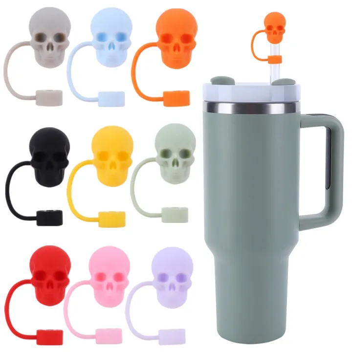 Silicone Cute Skull Straw Covers Dust-Proof Halloween Skull Straw ...