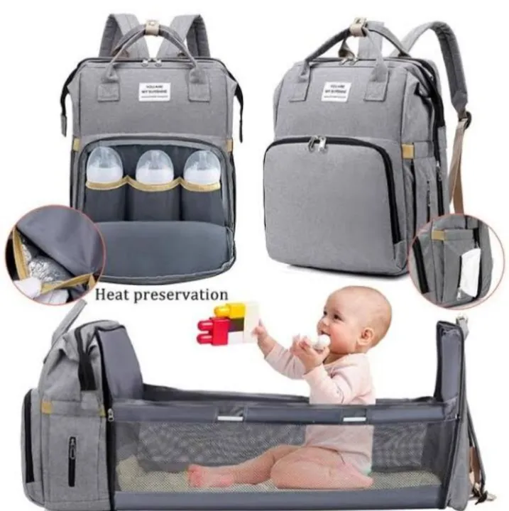 5-in-1 Travel Bassinet Foldable Baby Bed, Diaper Bag Backpack with Auto ...