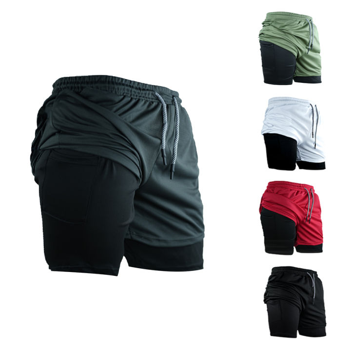 Men's Double Layer Fitness Shorts Men Fitness Gym Training 2 in 1 ...