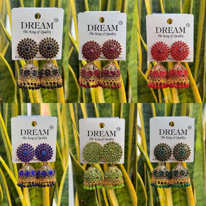 Traditional Bollywood style Colour stone Gold Jhumka Jimikki for women ...