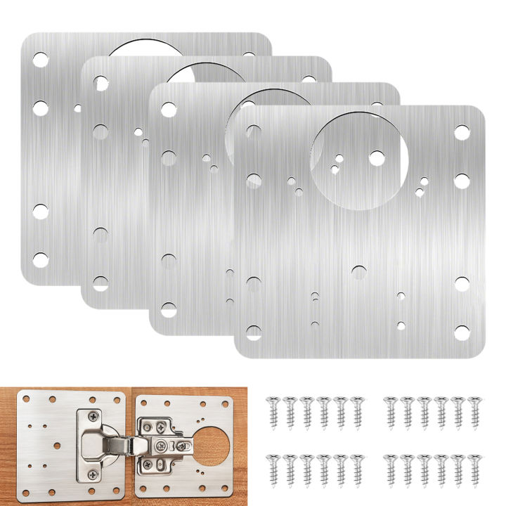 2/4 PCS Cabinet Hinge Repair Plate Set Damaged Wardrobe door Stainless ...