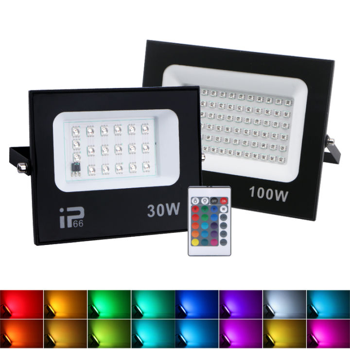 RGB LED Flood Light 100W 50W 30W IP66 Waterproof Outdoor Spotlight ...