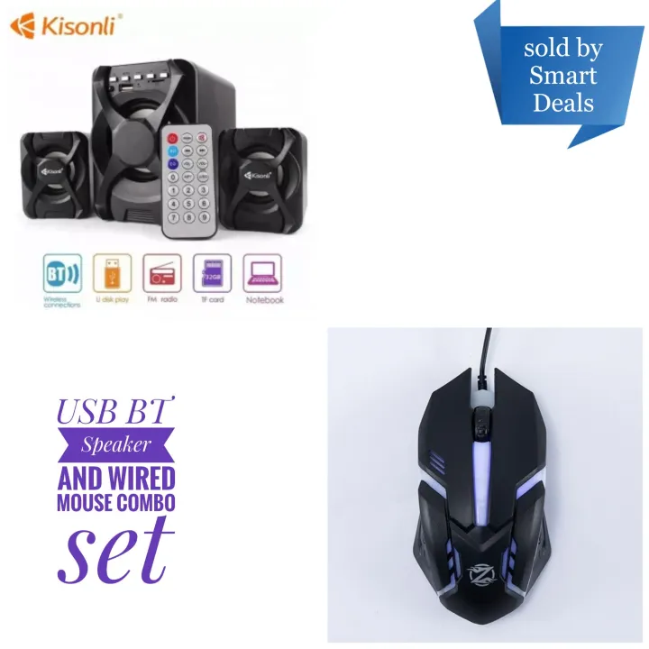 Kisonli U-2500 Bt Wireless Speaker & GM02 Revival Backlit Wired Gaming ...