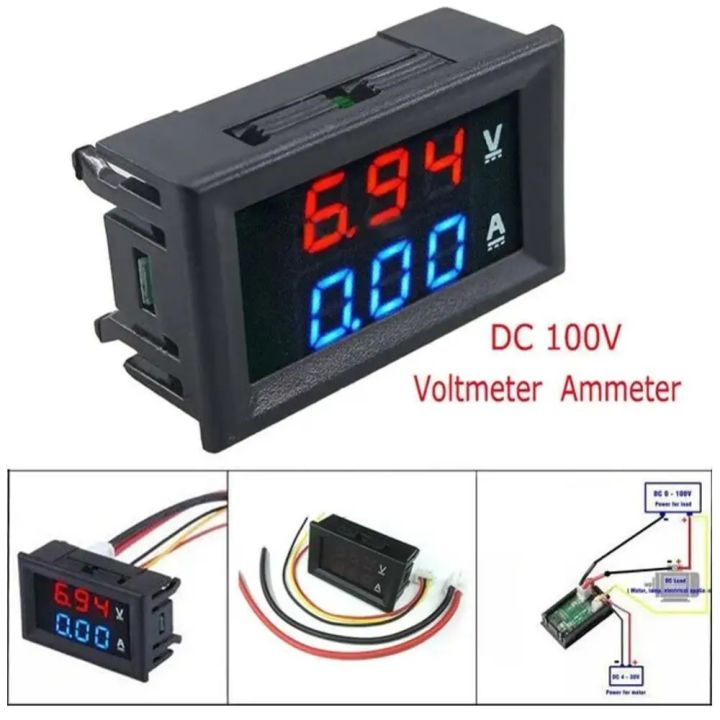 Digital Voltmeter Ammeter DC 100V 10A Amp Voltage Current Meter Tester ...