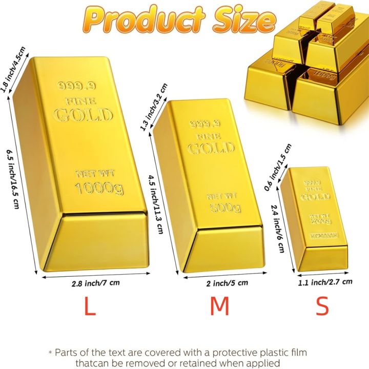 Fake Gold Bar Replica Golden Bullion Glittering Brick Decorative Movie ...