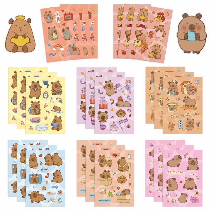 8/16/32Sheets Plump Capybara Cute Make A Face Puzzle Stickers Kids Make ...