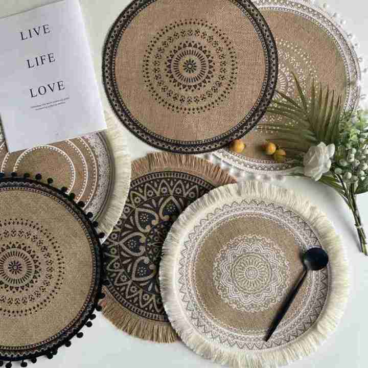 ins style simple hand-woven jute placemat retro restaurant cotton and ...