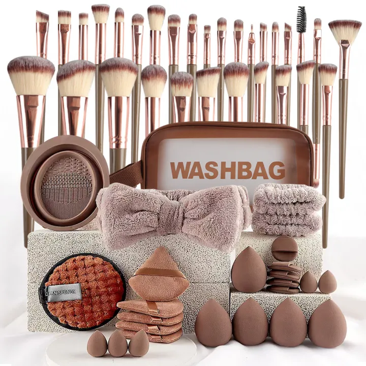 56-Piece Make up Brush Set (chocolate)- Full Face Cosmetics Kit ...