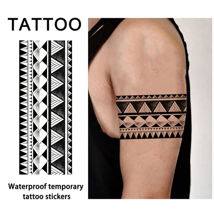 1Pc Geometric Armband Temporary Tattoo Sticker, Long-lasting and ...