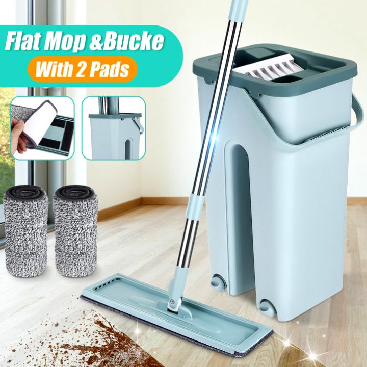 Double Sided High Quality Flat Mop with Bucket.[ Multicolor Product ].Self Wringing and Auto ...