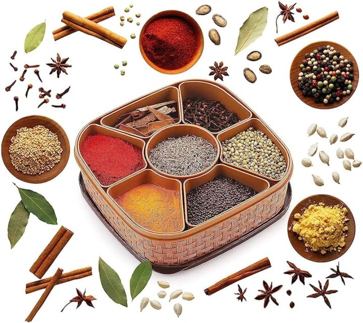 7 Sections Plastic Round Masala Dabba with Multiple Compartment Spice ...
