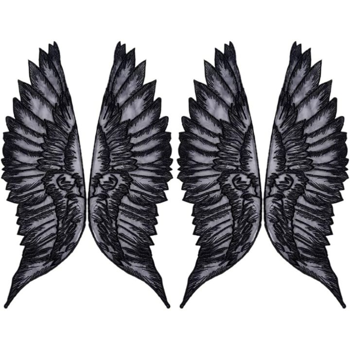 2 Pairs Black Angel Wing Patch 19.7×6.1inch Large Wings Embroidred ...