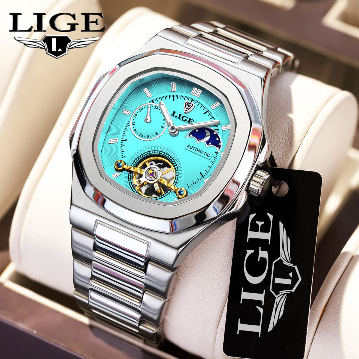 LIGE Man Watch Automatic Movement Fashion Stainless Steel Mechanical ...