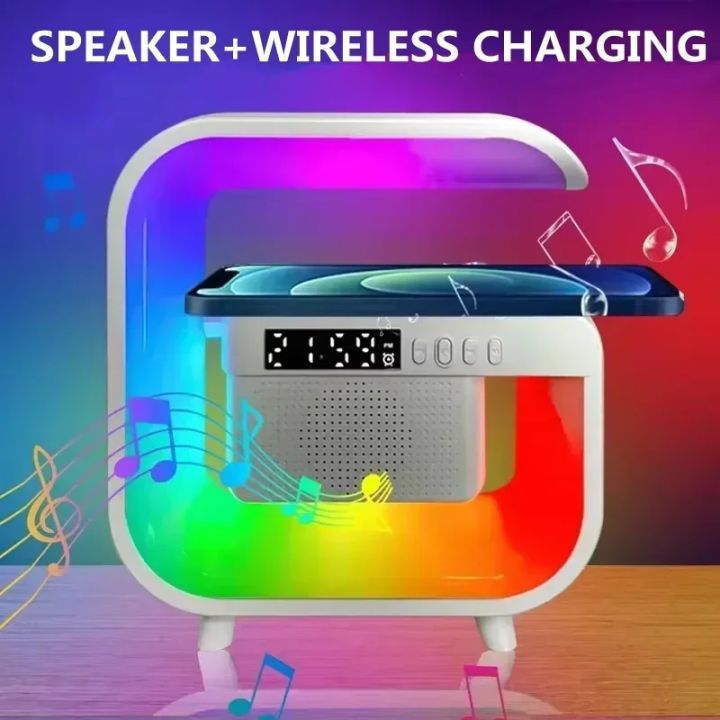 Wireless Charger Station Desk Lamp Night Light Alarm Clock Bluetooth ...