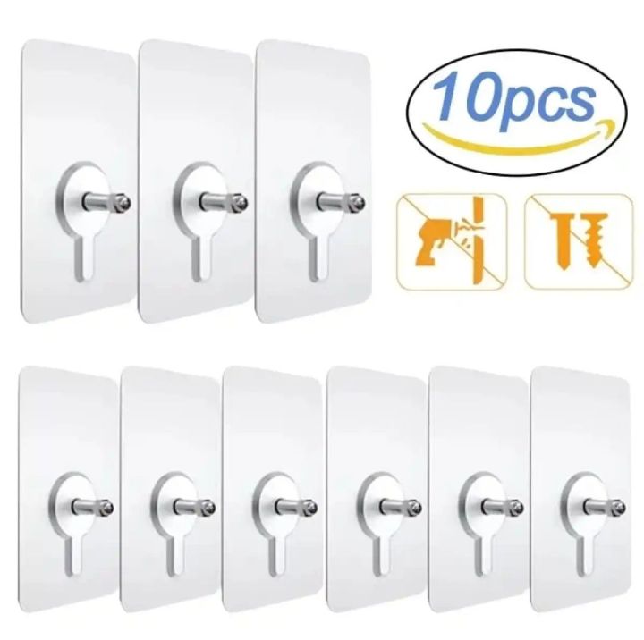10pcs Strong Adhesive Nails Wall Hooks Transparent Seamless Waterproof ...