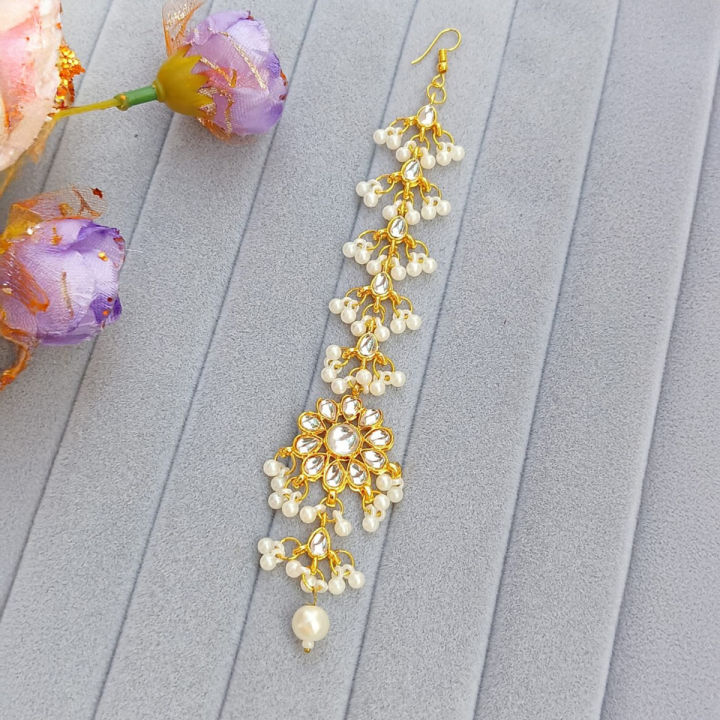 Good quality kundon pearl tikli for women | Daraz.com.bd