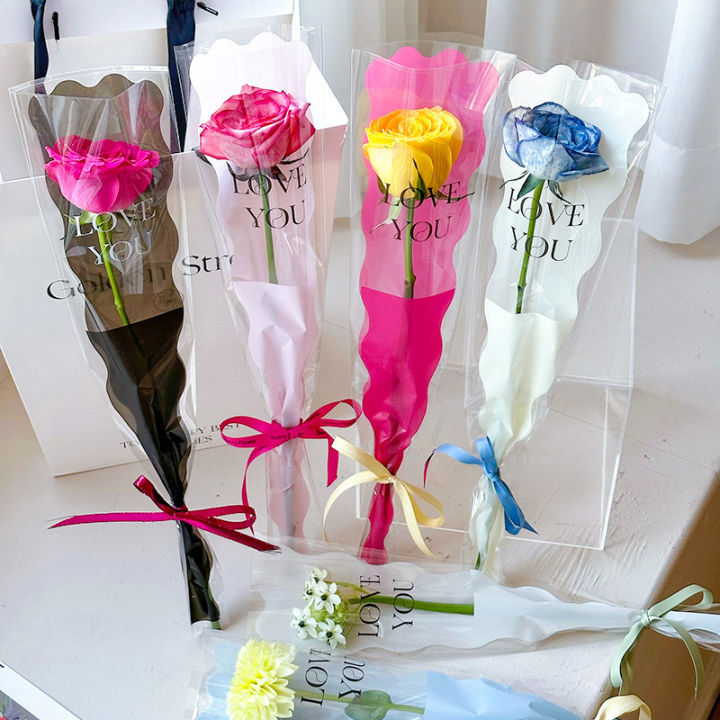 10pcs Single Rose Sleeves Flower Wrapping Bag Bouquet Packaging Bags ...