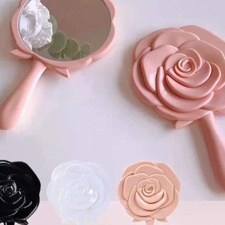Handheld Vanity Mirror 3D Stereo Retro Rose Flower Shape Cosmetic ...