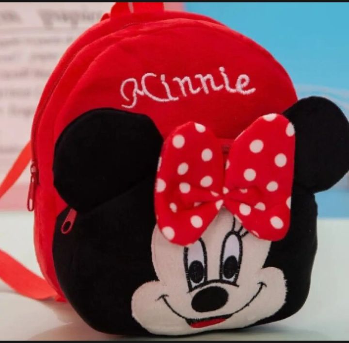 Red Minnie Mouse cartoon kids plush backpack 12 inches | Daraz.pk