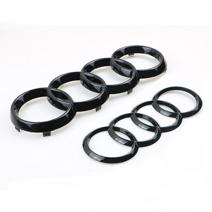 4 Rings Logo ABS Chrome Black Car Front Hood Emblem Bonnet Badge Rear ...