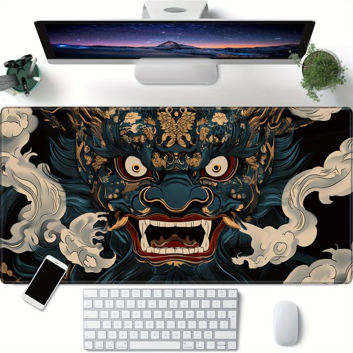 Ukiyo-e style demon samurai Mouse Pad Desk Mat with Stitched Edge ...