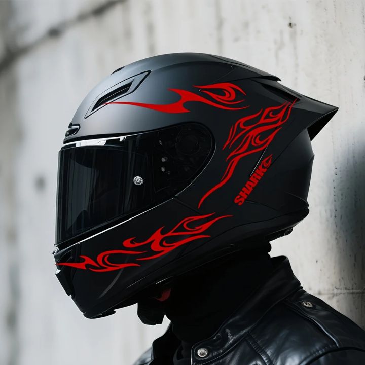 8-in-1 Retro Flame Texture Motorcycle Helmet Sticker Set with "Shark ...