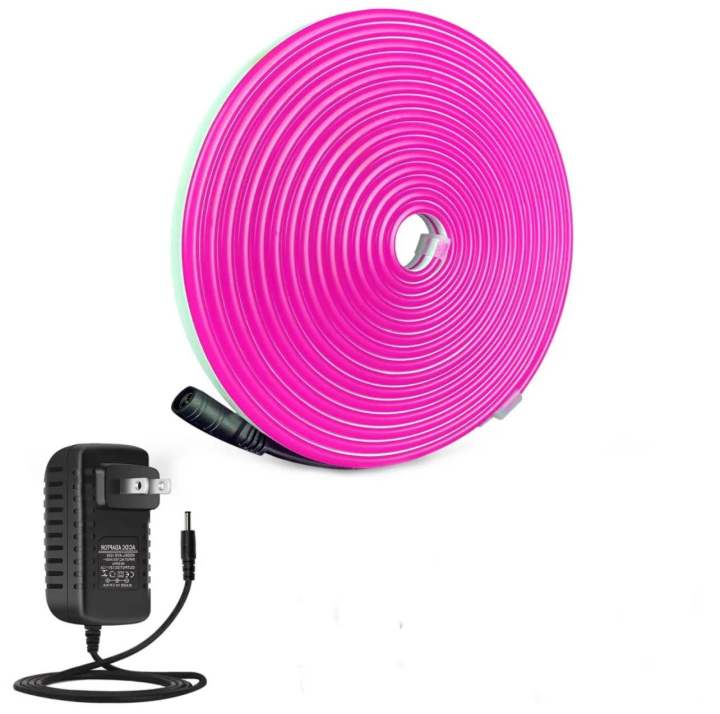 12V 5M DIY Cuttable Neon LED Strip Light With Adaptor, Flexible ...