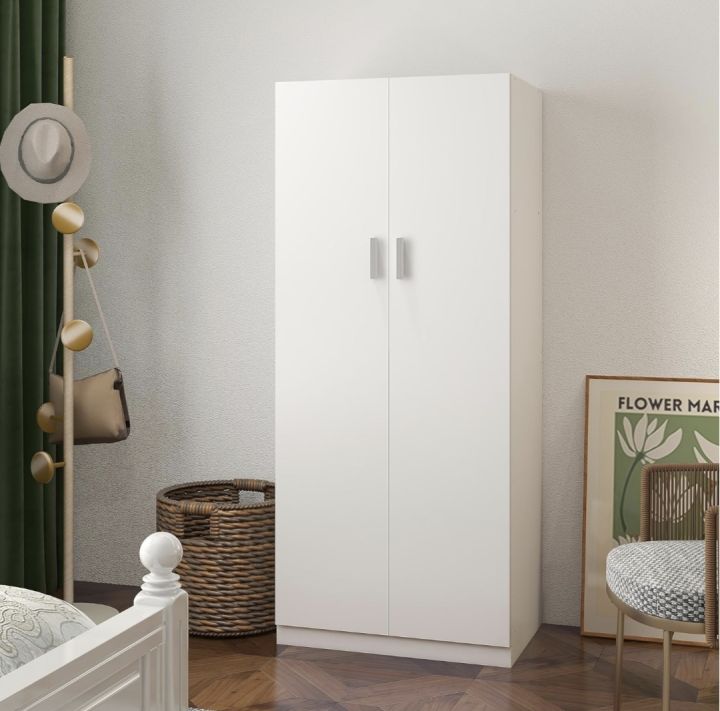 Modern 2-Door Wooden Wardrobe with Hanging Rod and Storage Shelf ...