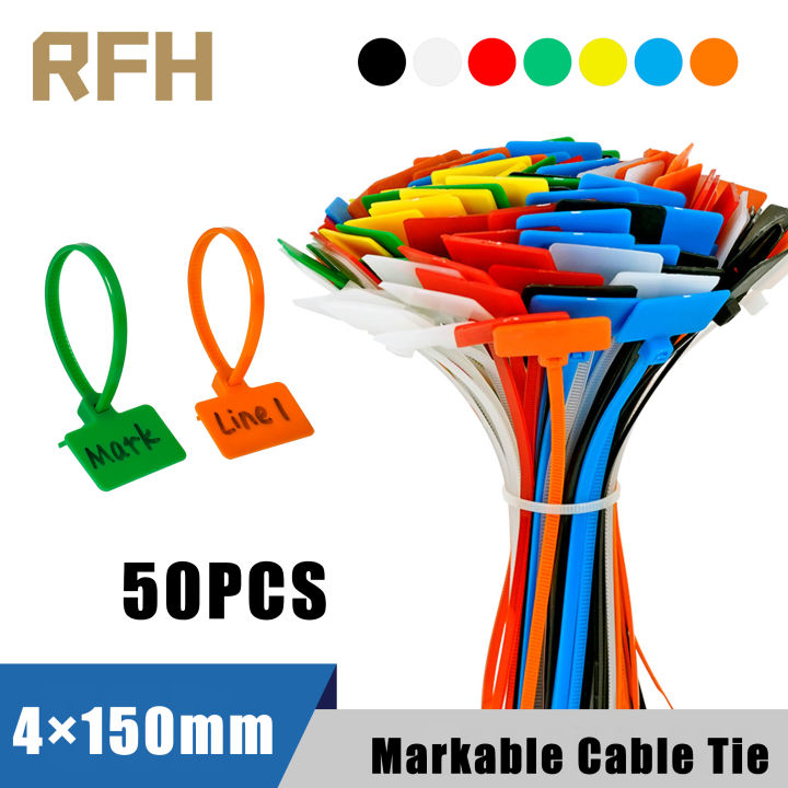 50pcs Easy Mark 4*150mm Nylon Cable Ties Tag Labels Plastic Loop Ties ...