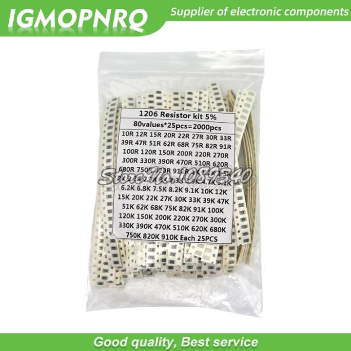 2000PCS 10 ohm-910K ohm 1206 SMD Resistor Kit Assorted set 5% 80values ...