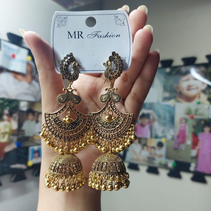 metallic jhumkay - traditional long jhumka - fancy jhumke | Daraz.pk