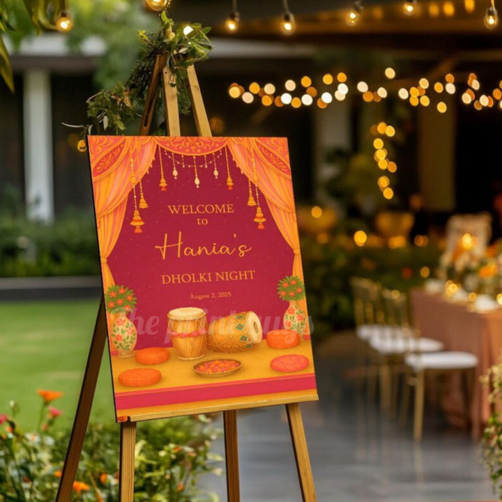 Personalized Dholki Welcome Sign: Red & Gold Floral Pakistani wedding ...