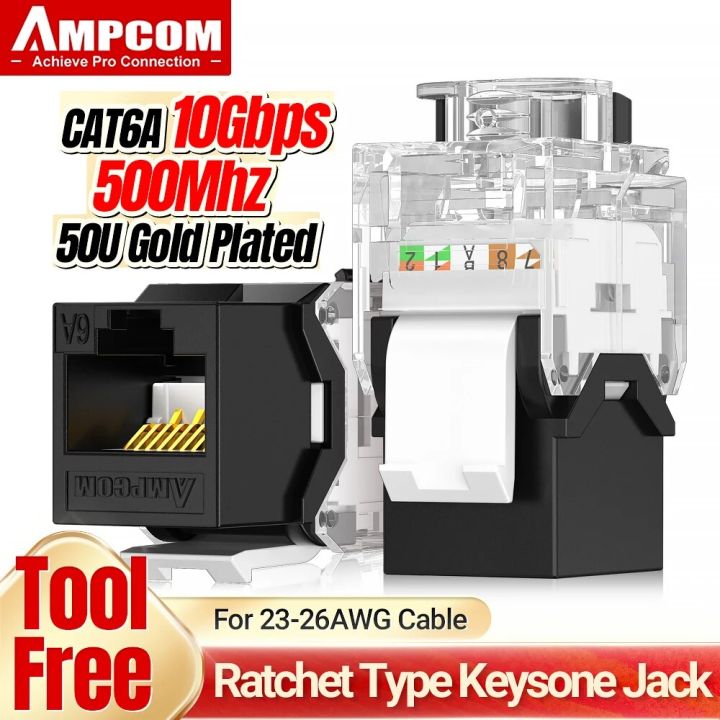 AMPCOM CAT6A UTP RJ45 Keystone Jack Tool-free 50u Gold Plating Module ...