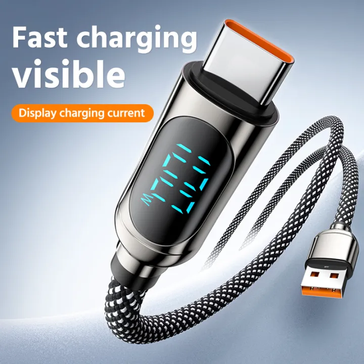 100W 6A Super Fast Charging Data Cable Nylon Braided With LED Indicator ...