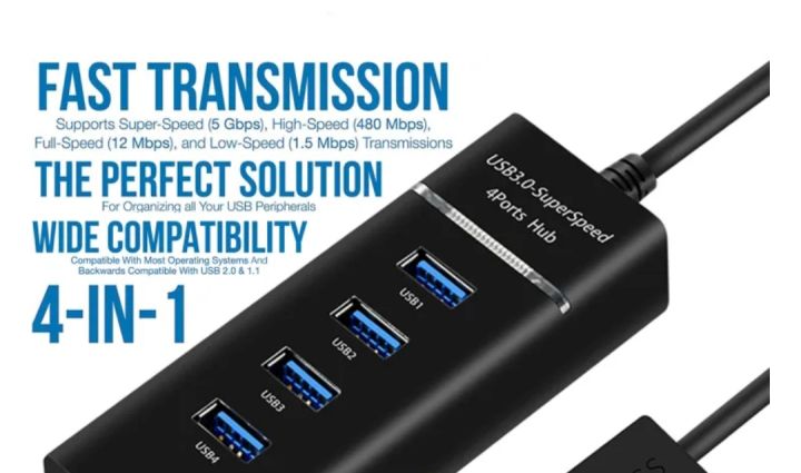 USB 3.0 Hub 4 Ports High Speed usb 3.0 port Hub Splitter Fast Data ...