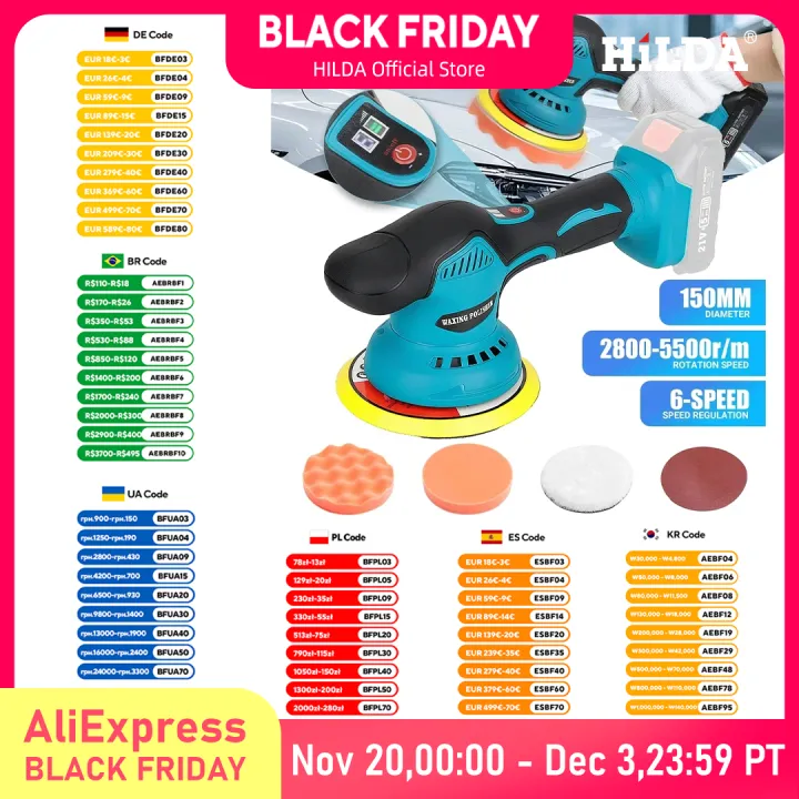 HILDA Car Polisher 6 Gears Digital Display Cordless Electric Polisher ...