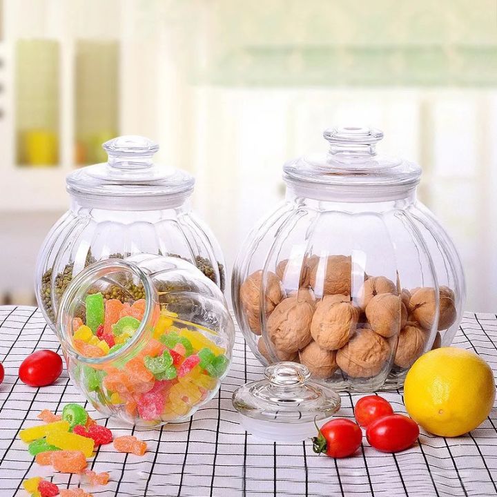 Borosilicate Pumpkin Shaped Glass Jar 2L for Dry Fruits Cereals Candy ...