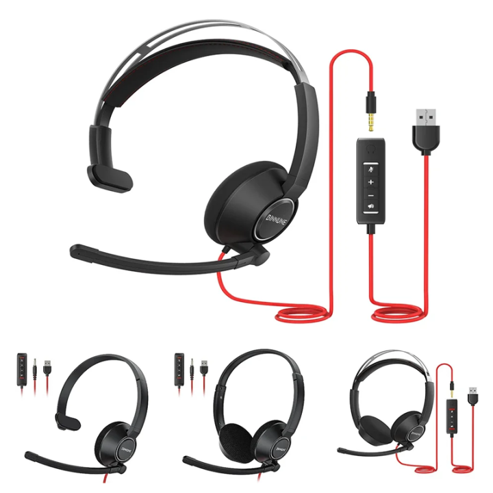 BINNUNE Headsets with Mic Wired Work Headphones for Laptop PC Computer ...