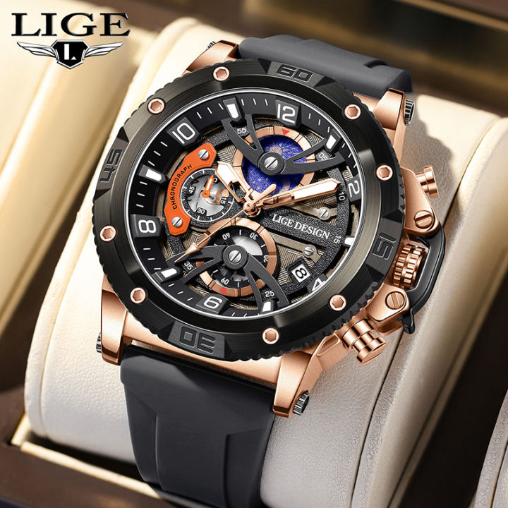 LIGE 2026 Fashion Men's Watch Luxury Quartz Silicone Calendar Luminous ...