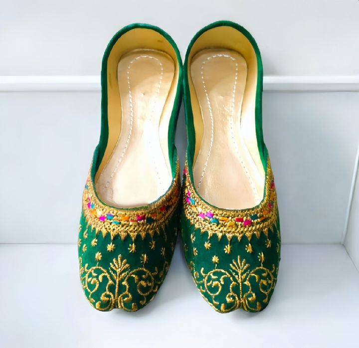 Multani Green Embroidered Khussa for Women and Girls, Handmade ...
