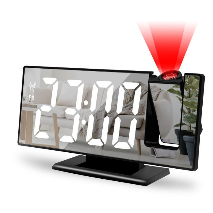 180° Arm Projection Alarm Clock Time Temperature USB Plug-in Digital ...