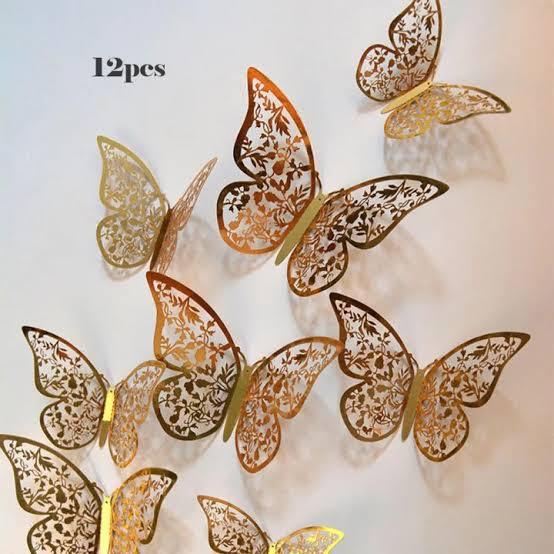 12pcs 3d Golden butterfly Mirror wall sticker home decoration | Daraz.pk