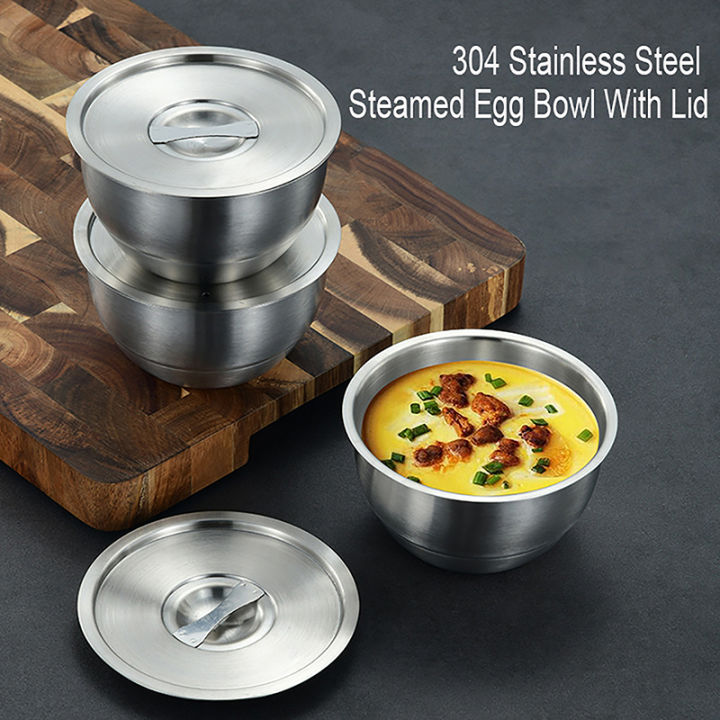 304 Stainless Steel Rice Bowl With Lid Soup Bowl Steamed Rice Bowl Anti ...