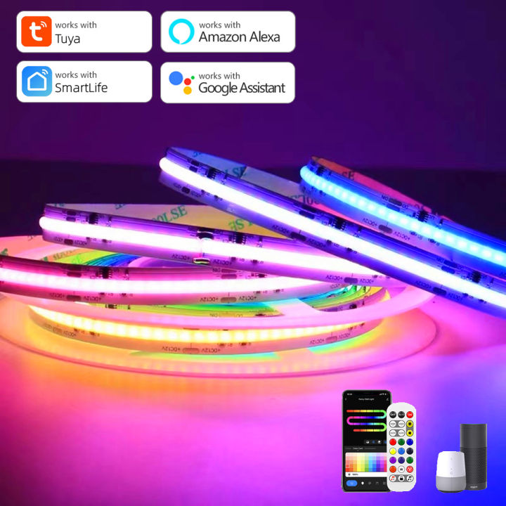 Smart Colorful COB LED Stirp with Tuya Controller 12V RGBIC APP Control ...