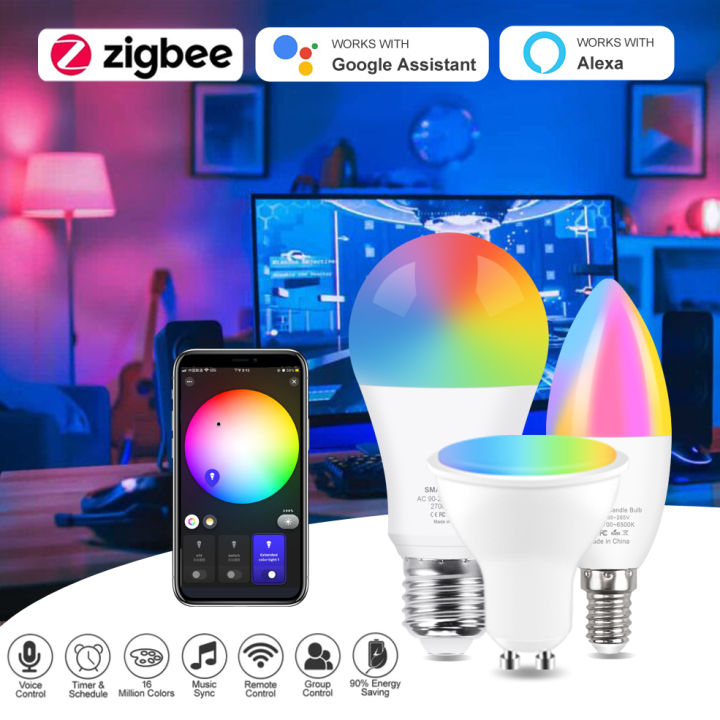 Zigbee Led Light Bulb E27 E14 GU10 Smart Lamp RGB+WW+CW Led Bulb Voice ...