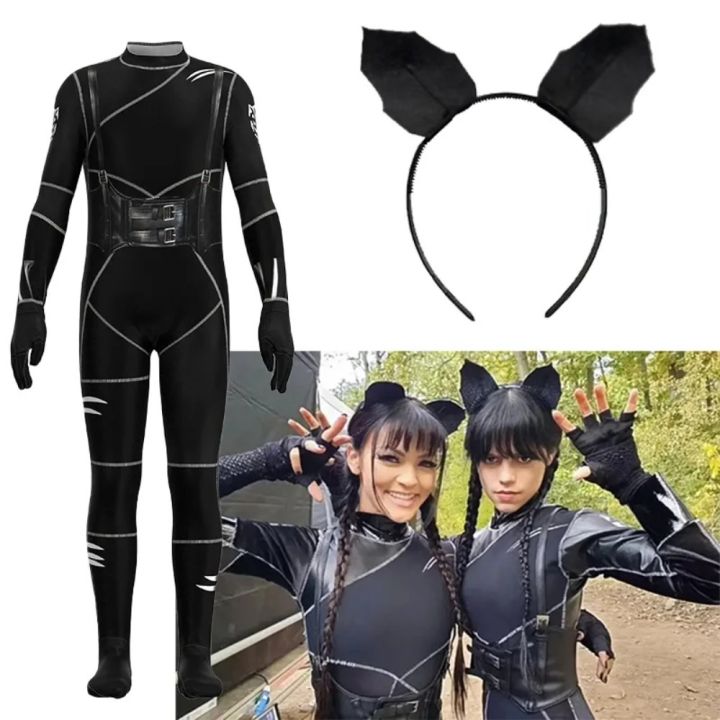Wednesday Addams Cosplay Costume for Halloween Party Black Cat Jumpsuit ...