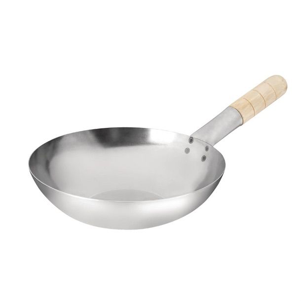 Wooden Handle Pure Iron Pan Stainless Steel No Coating Non-stick Wok ...